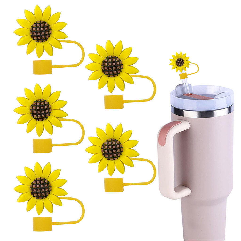 5Pcs Soft PVC Sunflower Shape Straw Cover Dust-proof Straw Tumbler ...