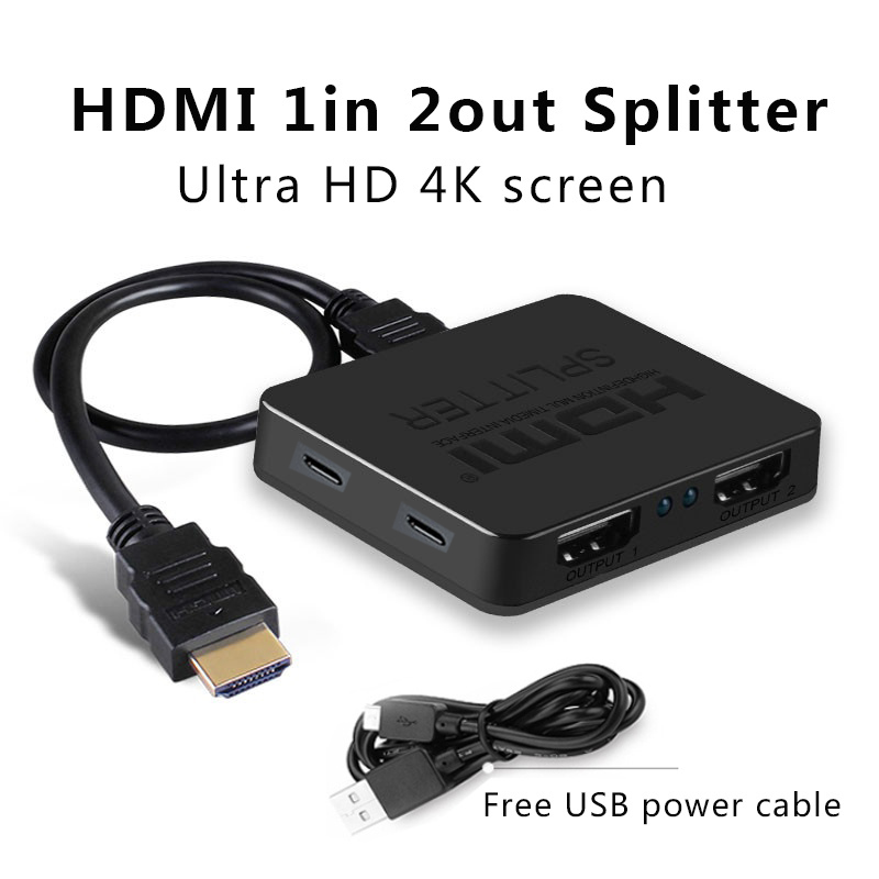 1x2 HDMI Splitter 1 in 2 Out 1 to 2 Amplifier Dual Monitors for Full HD ...