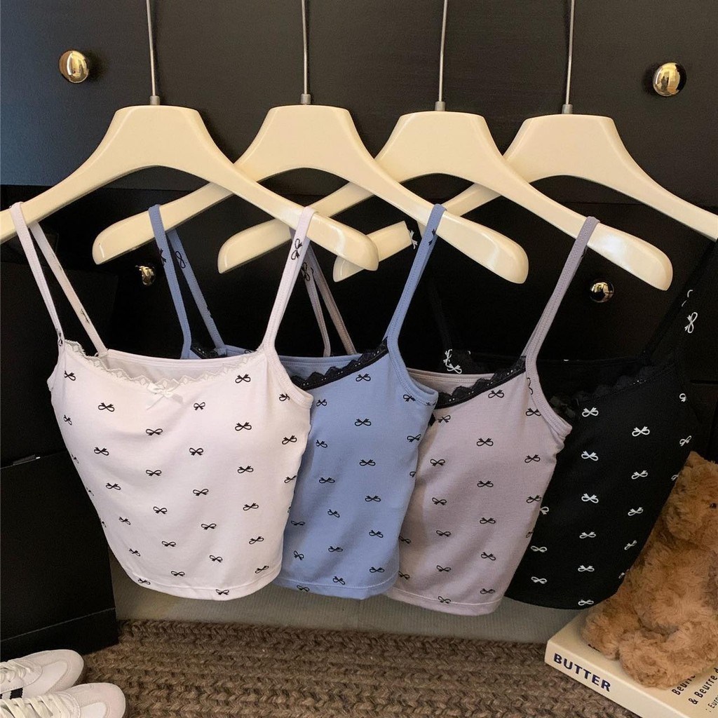 Bowknot Camisole, Knitted INS Hip Hop Women's Top, Sensually Innocent Style Slim Fit With Breast ...