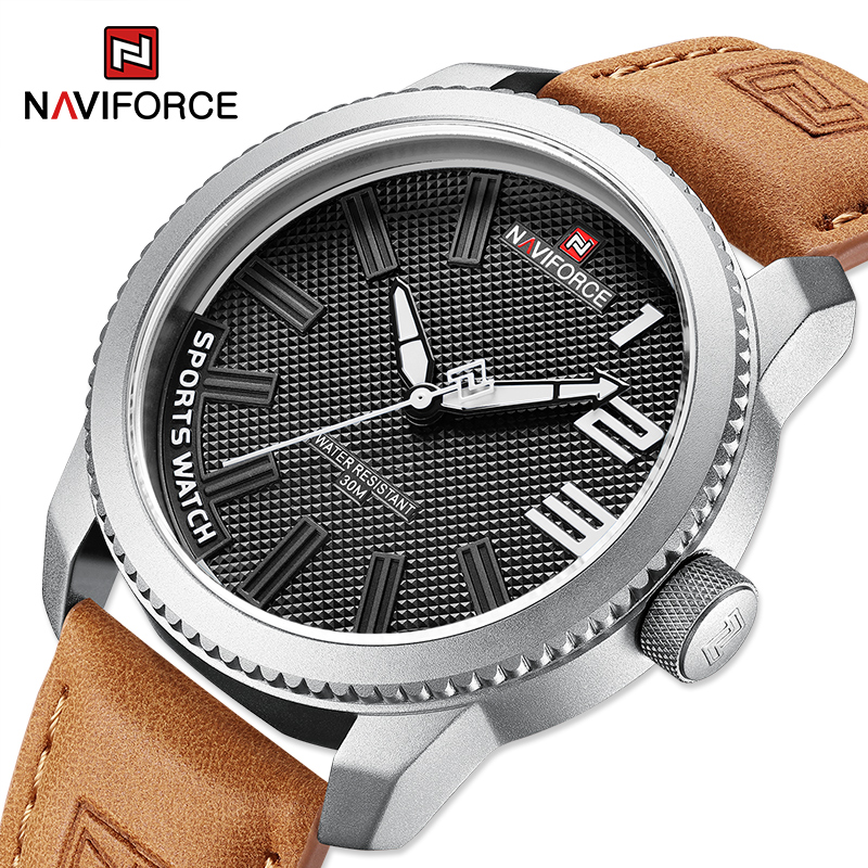 NAVIFORCE Luxury Men’s Leather Quartz Watch Waterproof Fashion Sport ...