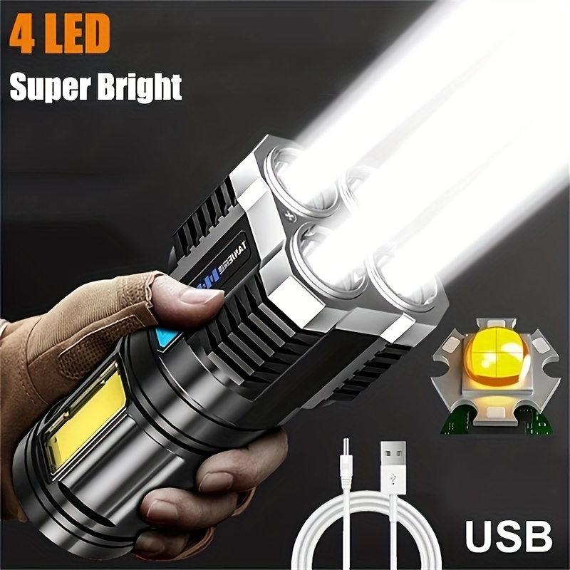 800 mAh Super bright Flashlight 4 LED +COB side light USB Rechargeable ...