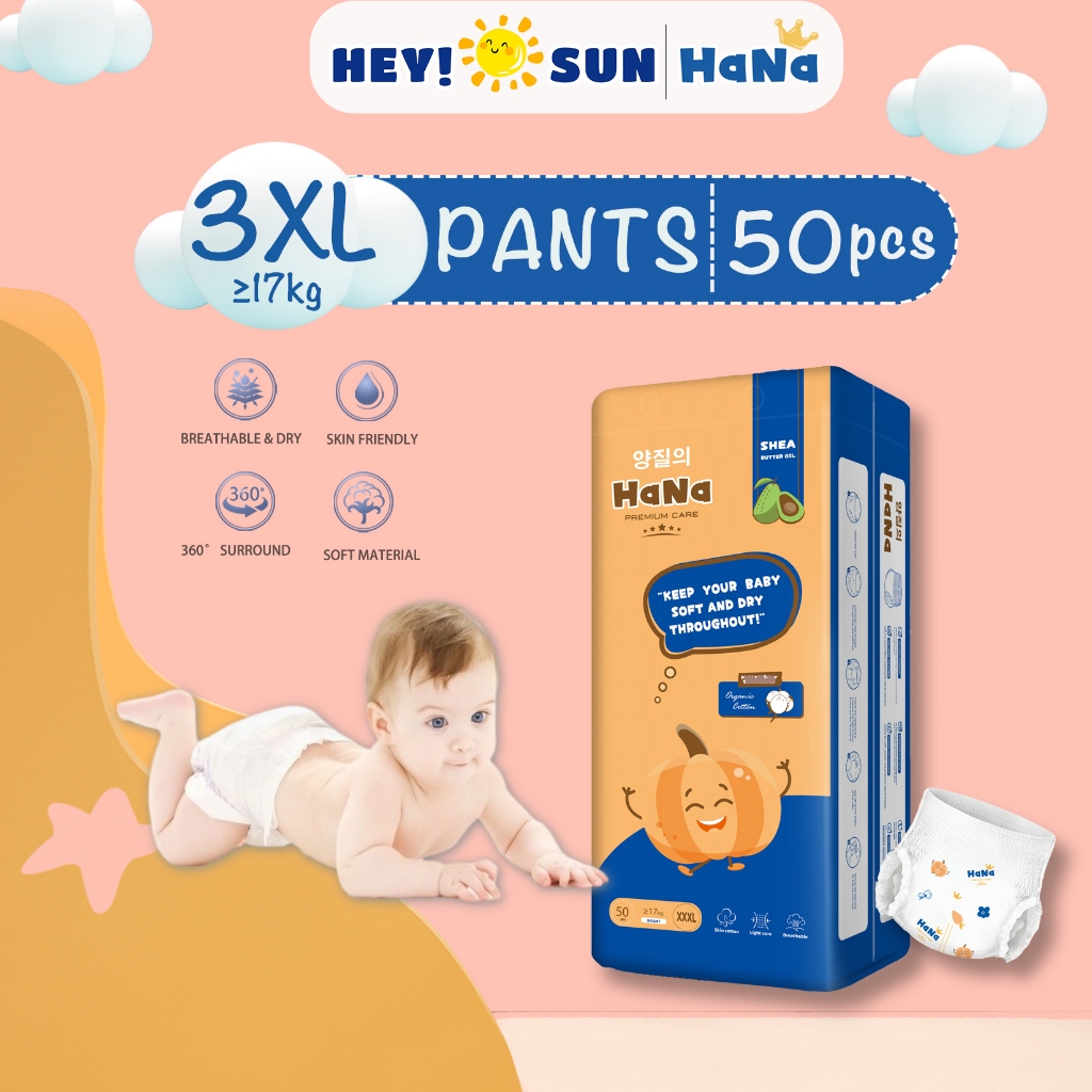 HEY SUN HaNa Baby Tape Diaper Pull-up Pants, 50pcs/pack, Ultra-Thin, Korean Diaper, Newborn-S ...