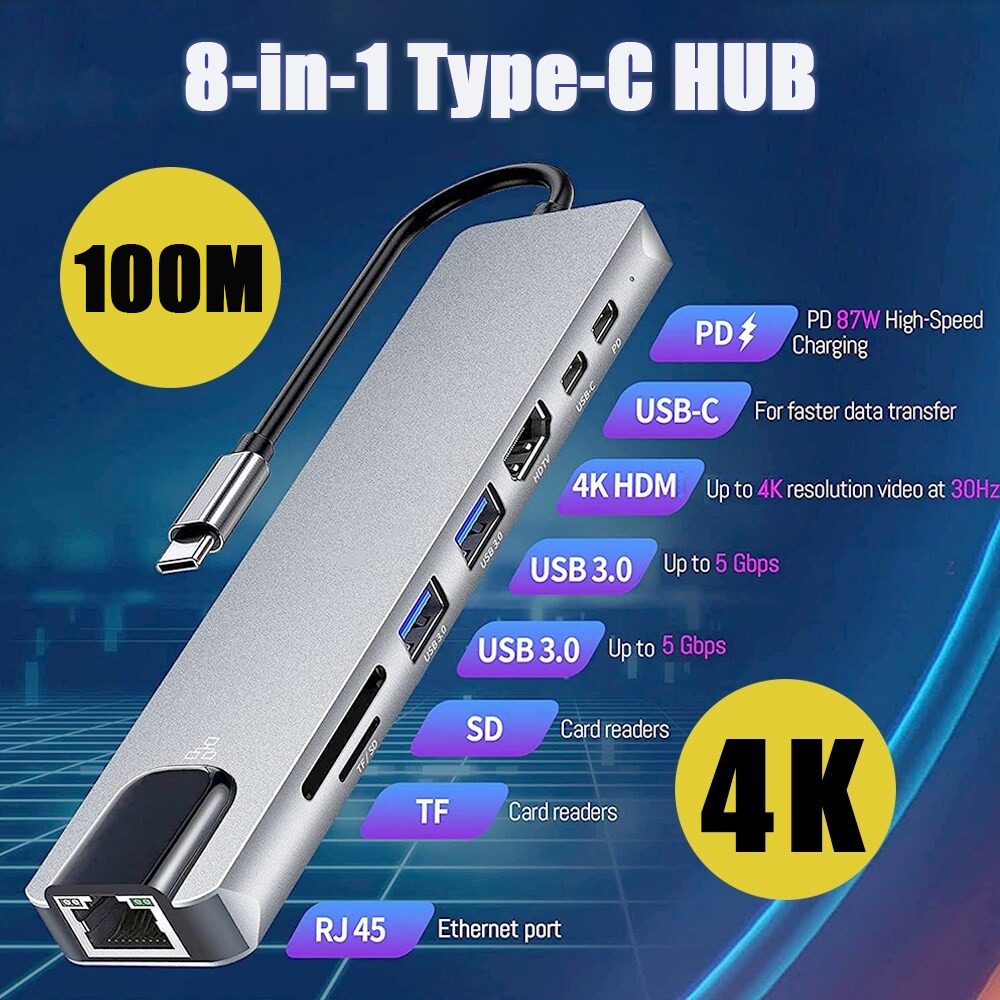 USB Type C Hub 8 in 2 USB2.0 3.0 HDMI 4K RJ45 SD TF USB High Speed for ...