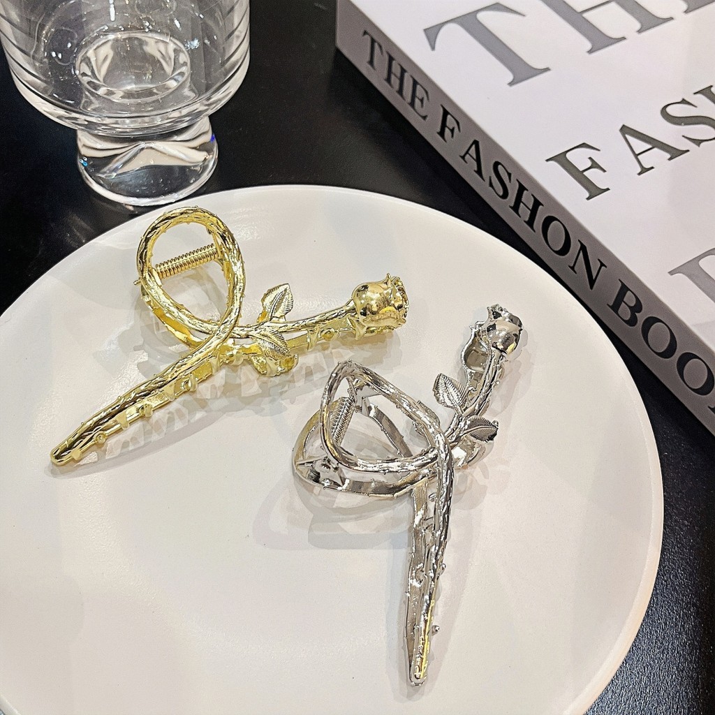 1 Metal Rose Large Grab Clip Temperament Elegant Butterfly Shark Clip ...