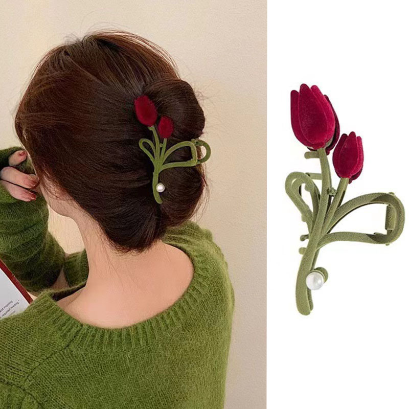1PC Flocked Tulip Hair Clip French Personalized Fashion Women's Hairpin ...