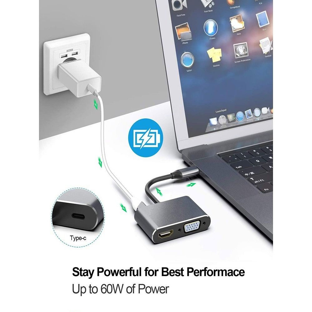 Adapter Type C To HD VGA USB Port HUB Digital AV PD Adapter Charging ...