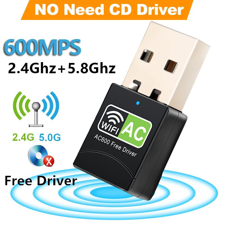 Wifi Adapter 600Mbps Dongle USB Wireless PC WiFi Receiver Free Drive ...