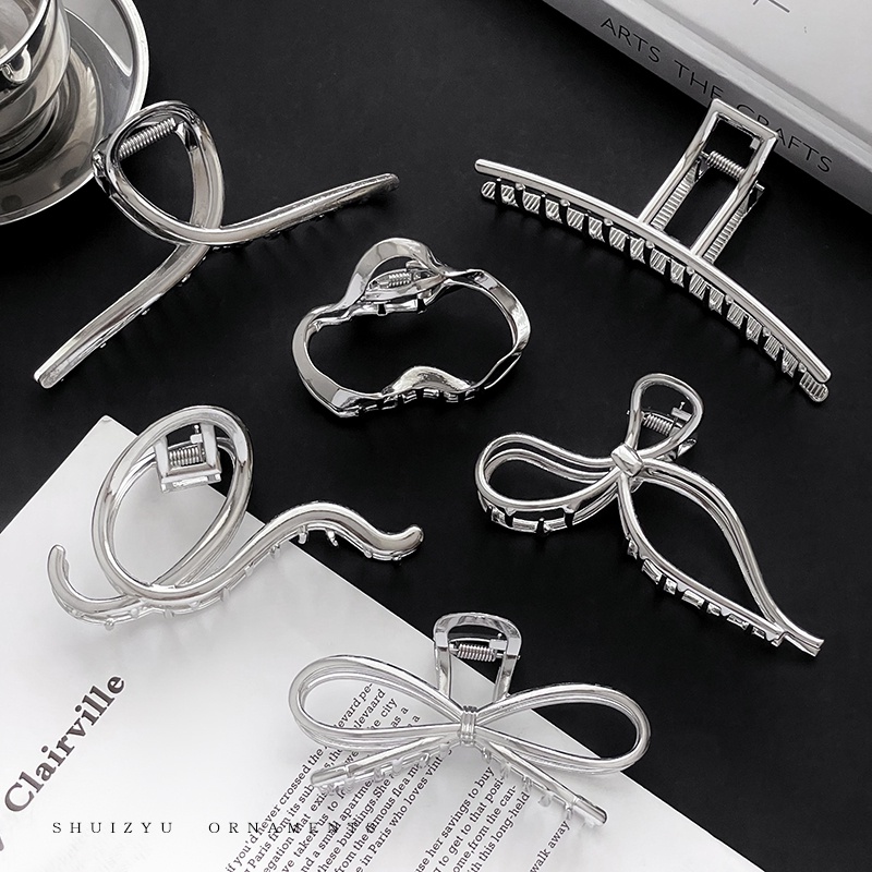 Silver Metal Hair Clamp Premium Shark Big Hair Claw Clip Fashion Hair ...