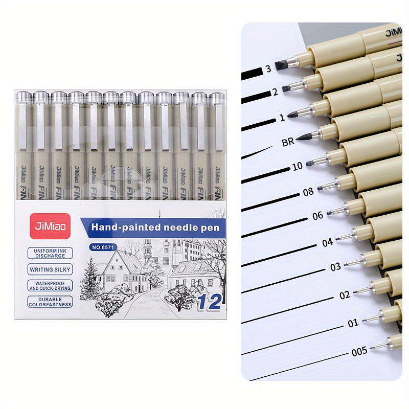 AnimeArt Pro Water-Based 12-Piece Needle & Brushing Pen Set – Drawing ...
