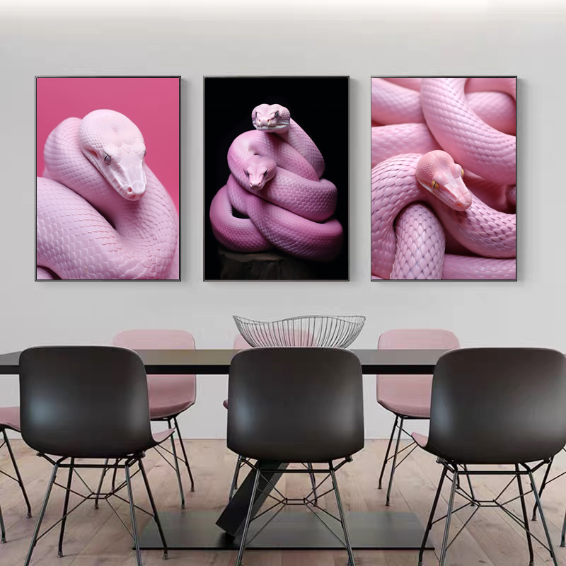Triptych Wall Art - Pink Snake with Black Neon Light Canvas Poster ...