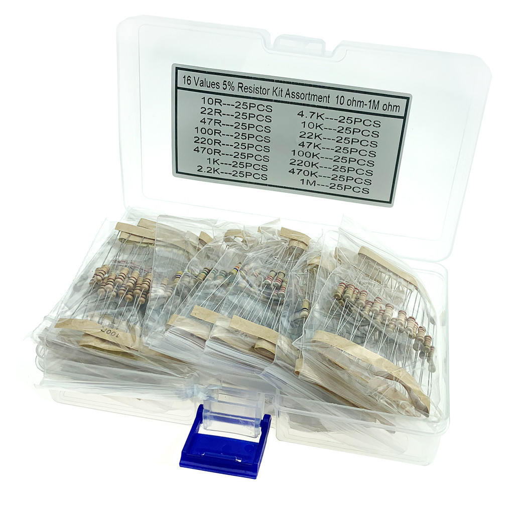 New 400pcs 16 Values 1/2W Resistor Assortment Kit from 10 Ohm to 1M Ohm ...