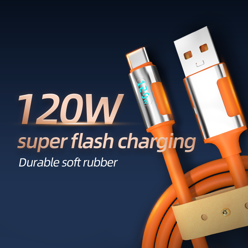 120W 6A Type-C Data Cable Super Fast Charging Digital Display Type C ...