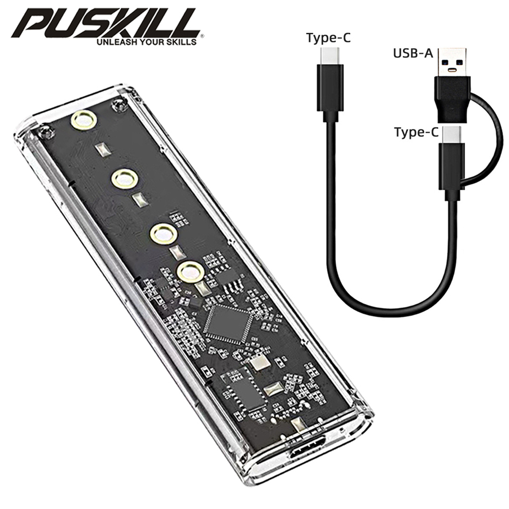 PUSKILL M.2 Transparent Hard Drive Enclosure SATA NGFF NVMe SSD Dual ...