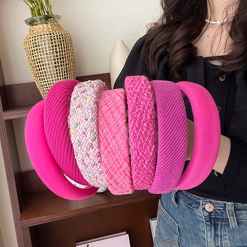 Pink High Skull Top Wide-Brimmed Headband Female High-End Korean Rose ...