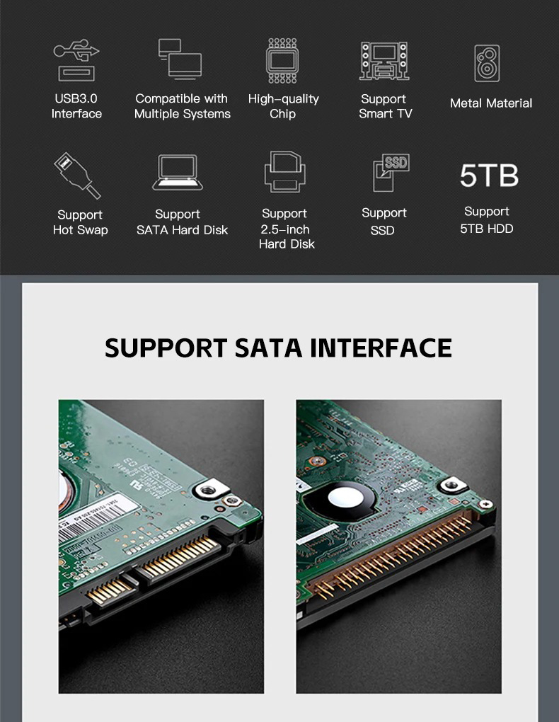 External Hard Drive Case 2.5 Inch USB 3.0 to SATA HDD SSD Enclosure ...