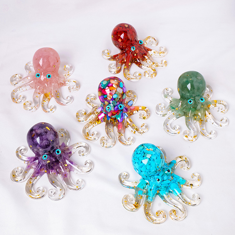 Natural Crystal Gravel Octopus Statue Dropper resin Reiki Stone Garden ...