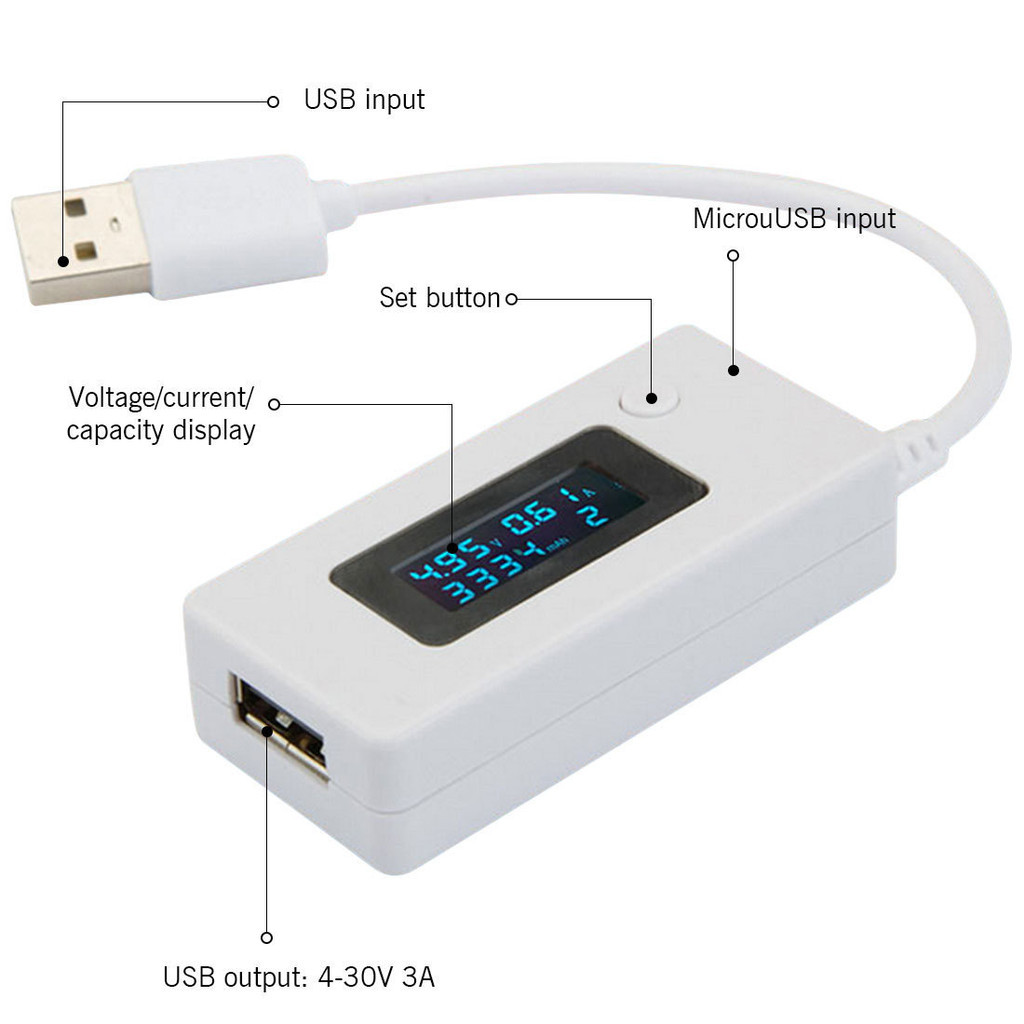 Usb tester Current voltmeter tester White tail LCD display power ...
