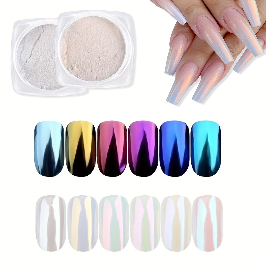 6PCS/SET Nail Shimmer Powder Glitter Powder Mirror Effect, Aurora Pearl ...