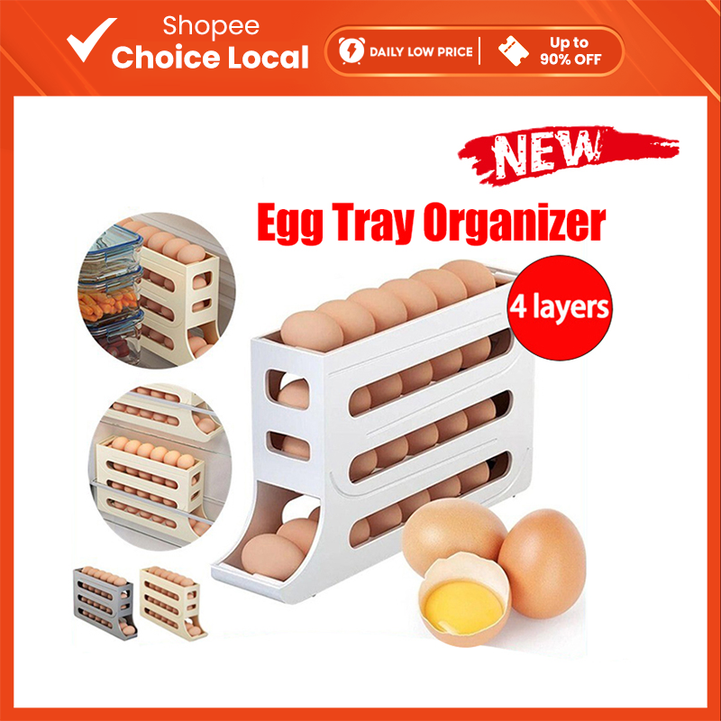 Kitchen Egg Tray 4 Tier Refrigerator Egg Organizer Automatic Rolling ...
