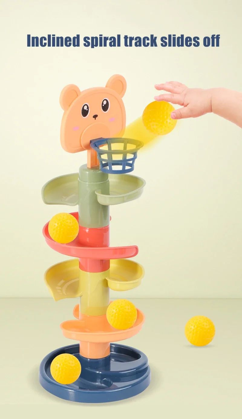 Baby Rotating Track Stacking Montessori Rolling Ball Tower Toys Early ...