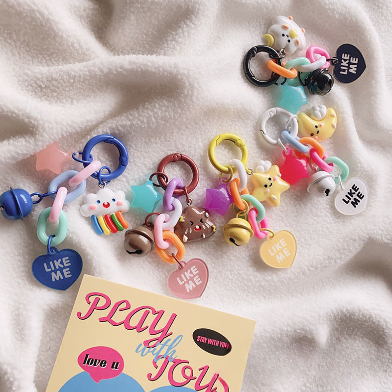 1 Piece Cute Cartoon Cloud Star Moon Keychain Five-pointed Star Keyring for Girl Mobile Phone ...