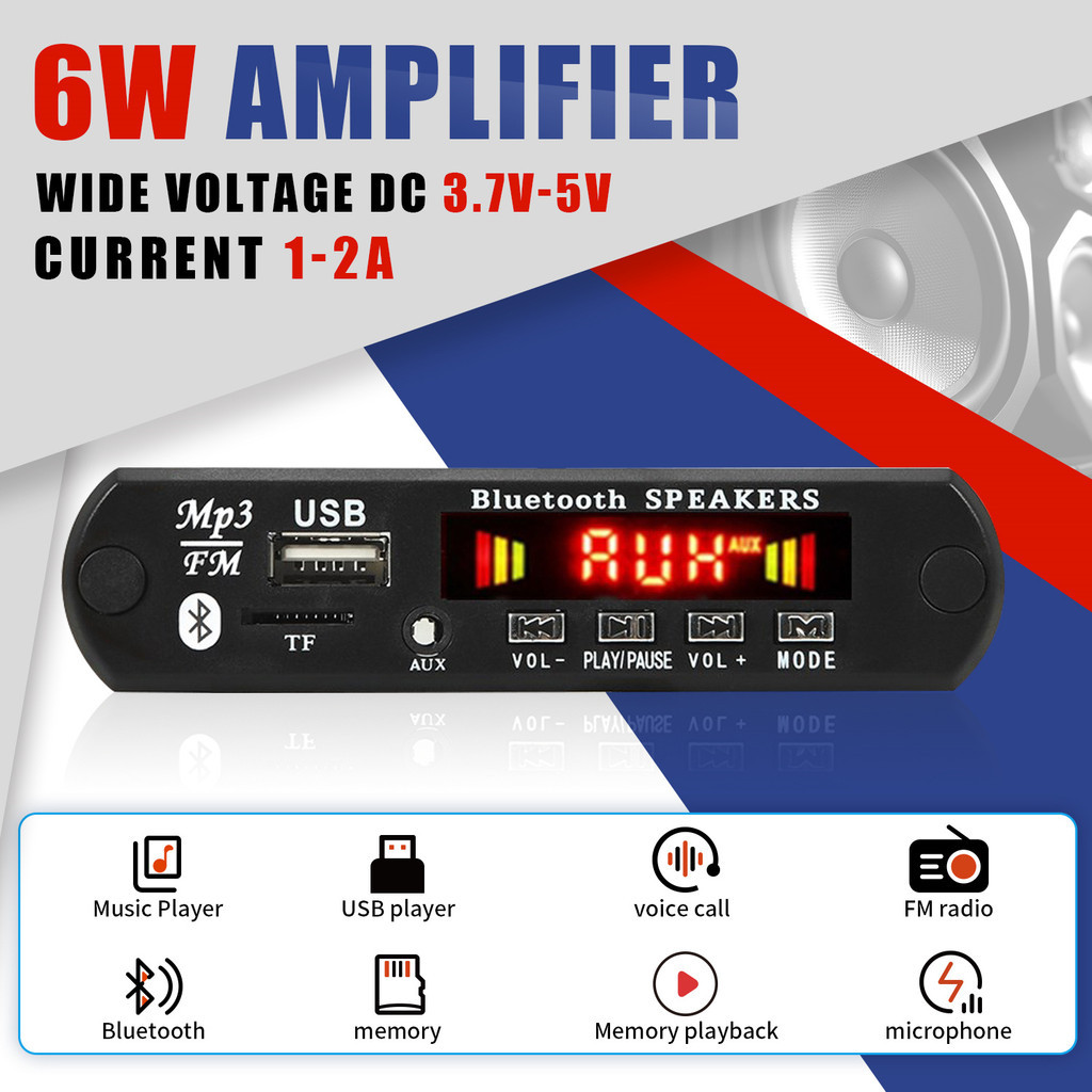 6W Amplifier DIY MP3 WMA WAV APE FLAC Decoder Board 5V 3W Bluetooth 5.0 ...