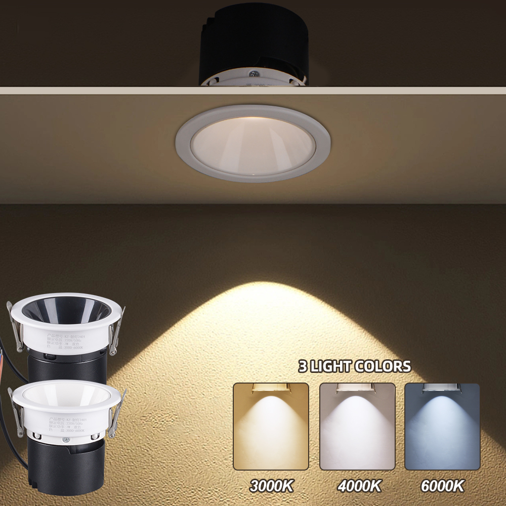 AC220V 7W Recessed Tricolor LED Pin Light 3.35inch Spotlights For ...
