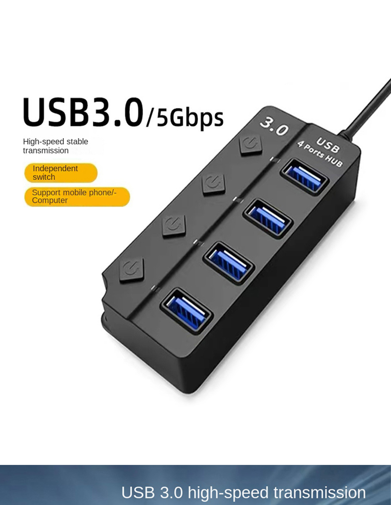Multi USB HUB USB3.0 2.0 Hub Splitter Use Power Adapter 4 Port Expander ...