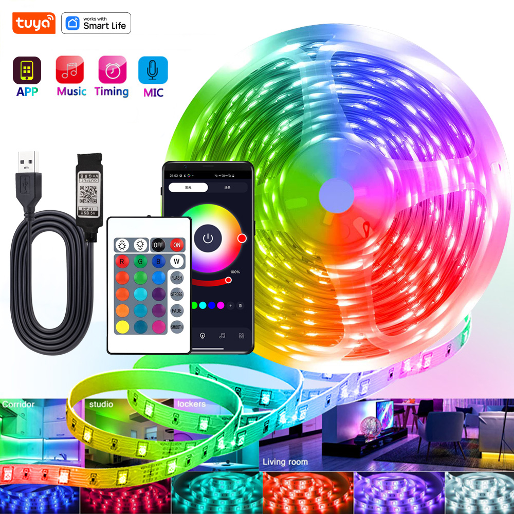 Tuya USB LED Strip Lights samrtlife APP Control Color Changing Timing ...