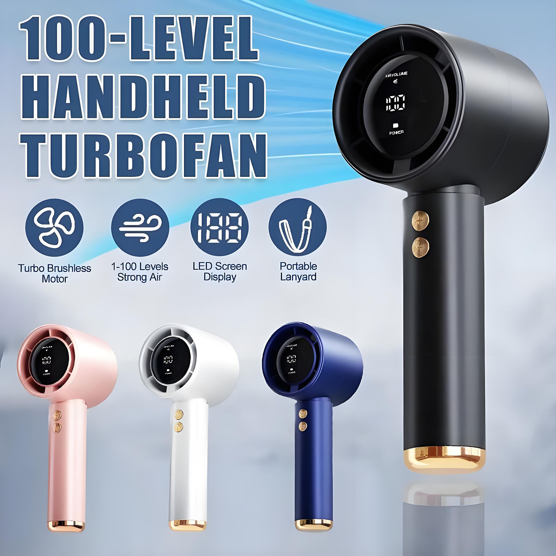 Turbo Fan High-Speed Mini Fan Rechargeable with 0-100 Speed Levels ...