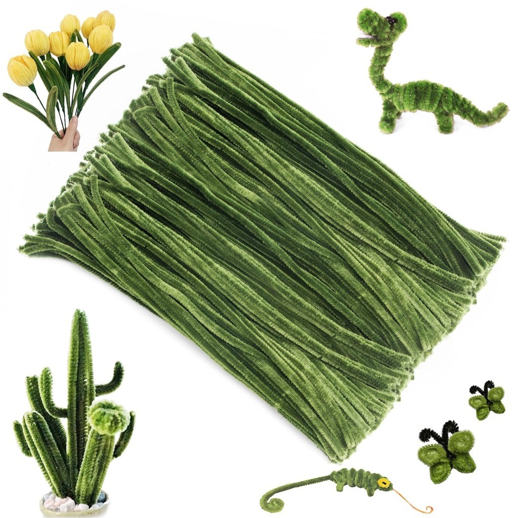 100Pcs Amygreen Pipe Cleaners Chenille Stems, Sage Green Pipe Cleaners ...