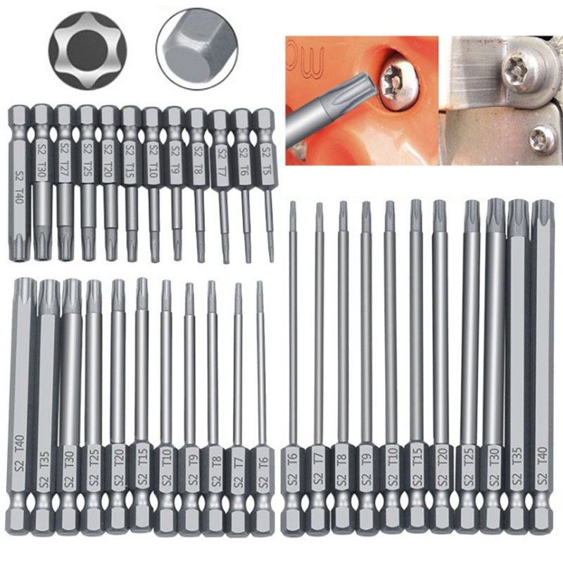 12PCS 50MM/11PCS 70MM/11PCS 100mm Security Plum Blossom Bits Set Tamper Proof Screwdriver Drill ...