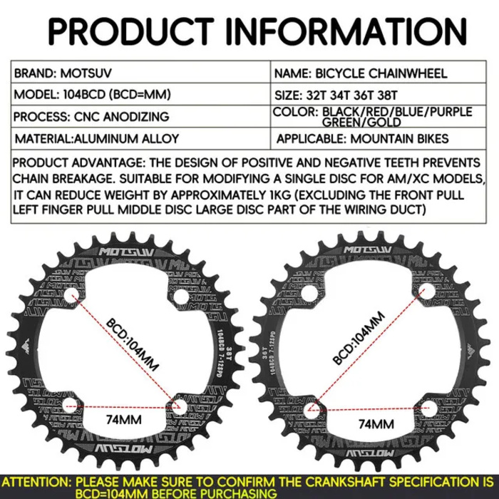 104BCD MTB Chainring - 32T/34T/36T/38T Narrow-Wide Round Crankset for Bikes | Shopee Philippines