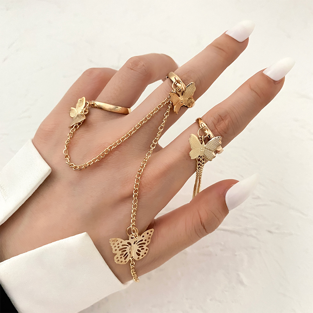 3pcs Elegant ins Style Unique Creative Butterfly Chain Conjoined Ring ...