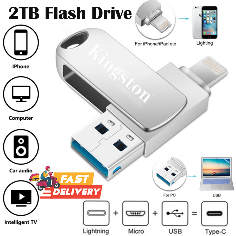 2TB USB Flash Drive 4 in 1 Metal Otg Pendrive Dual Slot U Disk For iPhone External Storage ...