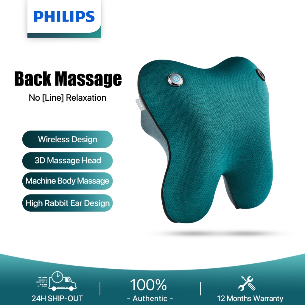 Philips Wireless Massage Pillow Hot Compress, 3D Kneading, 2000mAh ...