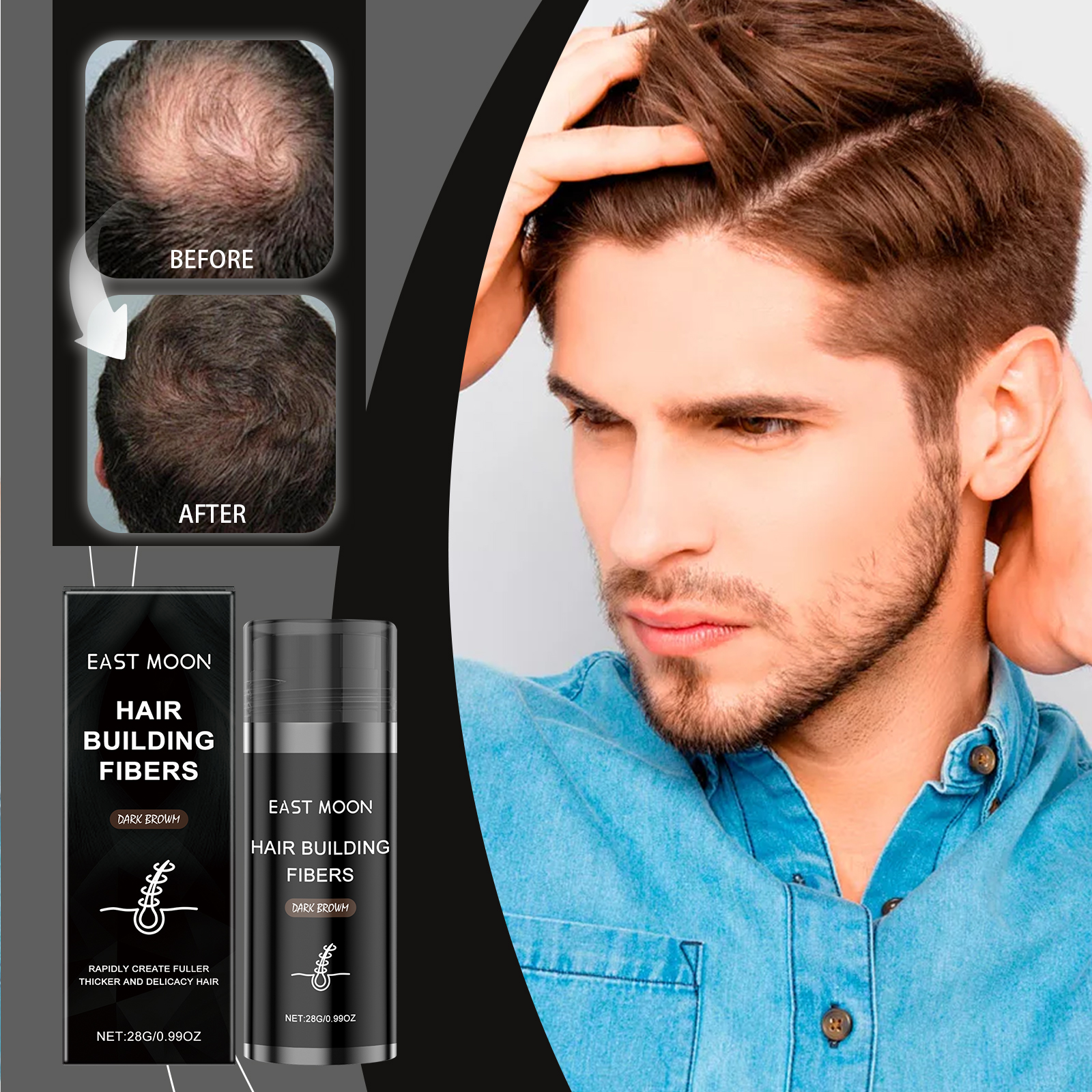 Hair Building Fiber Powder 28g - Waterproof, Sweatproof Concealer for ...