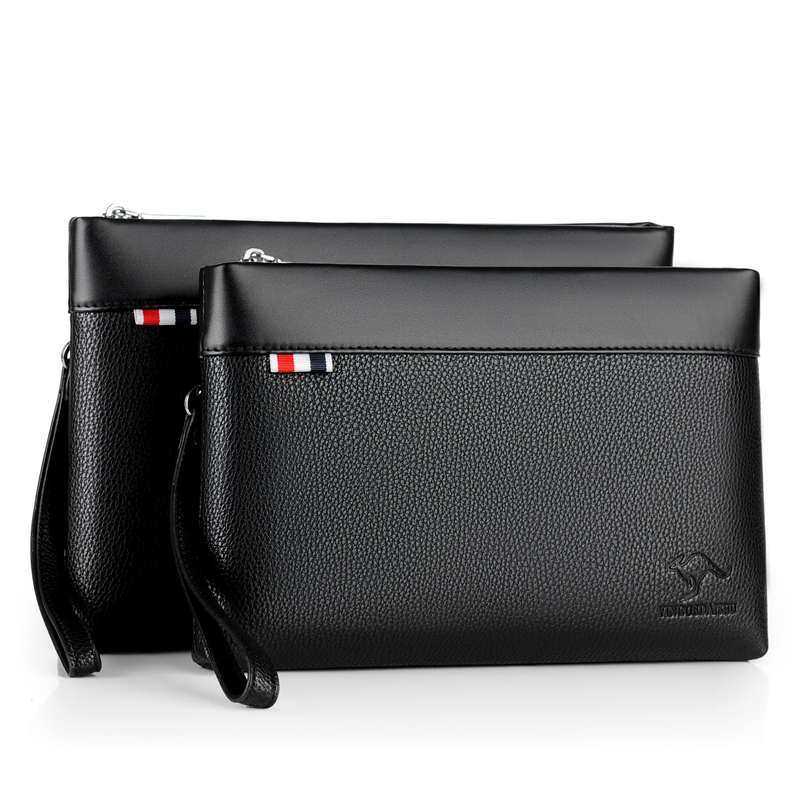 Men Solid Color Clutch Bag Men's PU Zipper Wristband Bag Men's Business ...