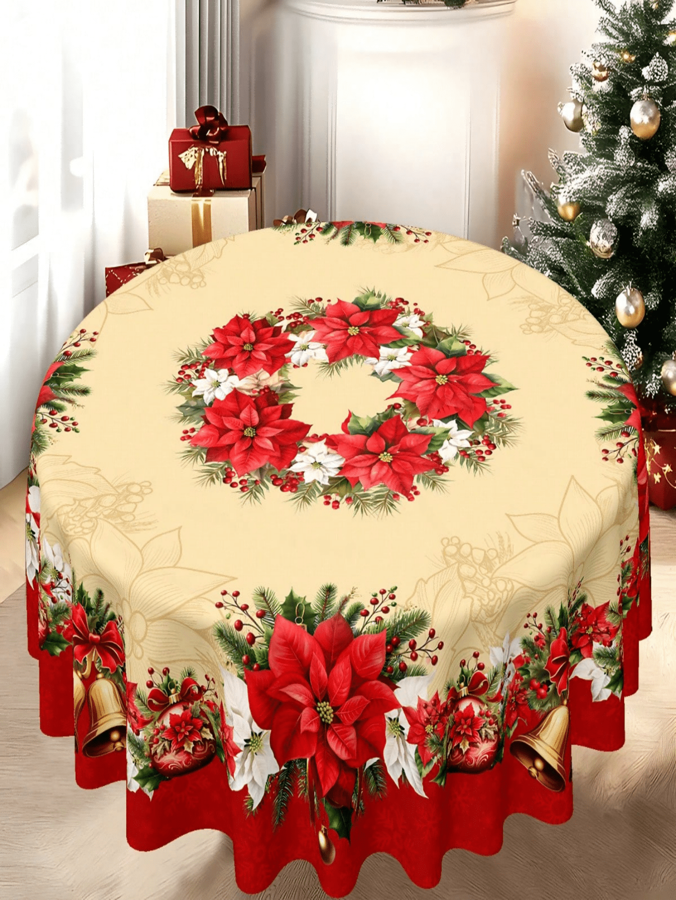 1pc Christmas-themed polyester tablecloth, round diameter 143cm ...