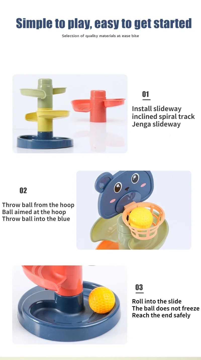 Baby Rotating Track Stacking Montessori Rolling Ball Tower Toys Early ...