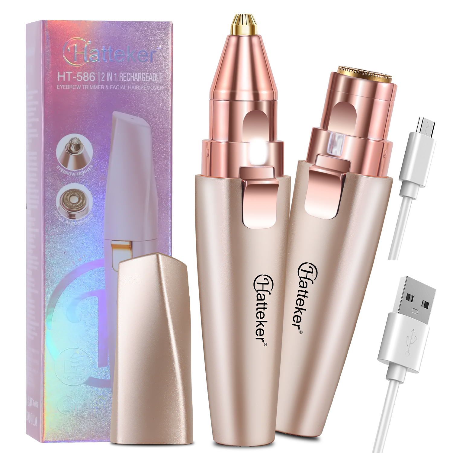 Hatteker Eyebrow Facial Trimmer 2 In1 Rechargeable Facial Hair Removal ...