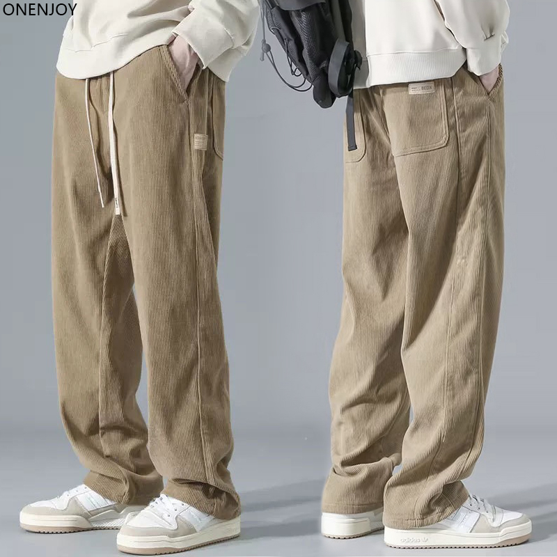 Corduroy Pants Stripe Texture Korean Khaki Baggy Straight Cut Slacks ...