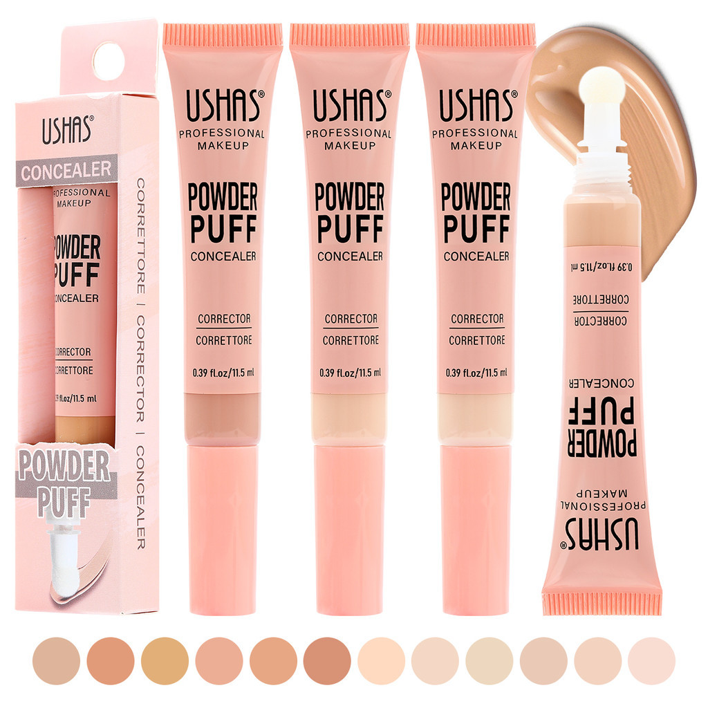 Ushas 12-Color Liquid Concealer Covers Face and Eyes Acne Mark Dark Circles Basic Long-Lasting ...