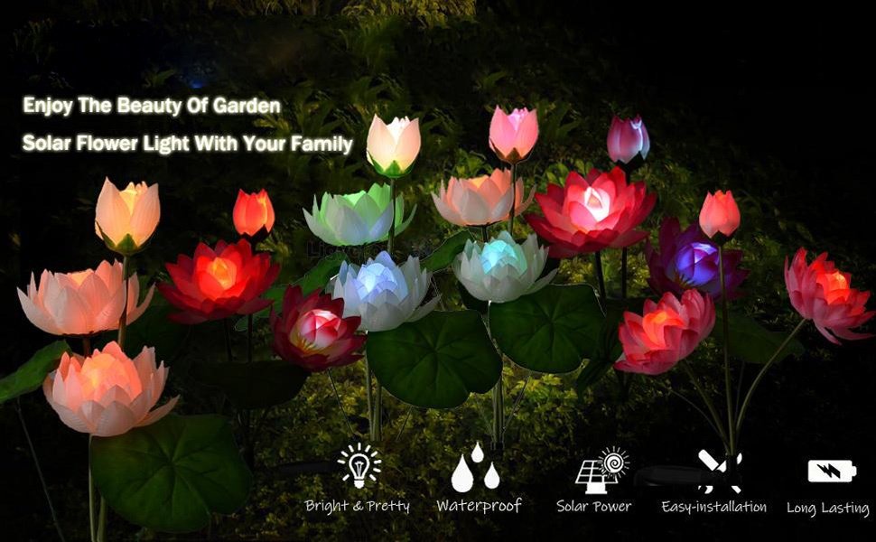 Solar Flower Lights Outdoor Waterproof Solar Lotus Decorative Lighting ...