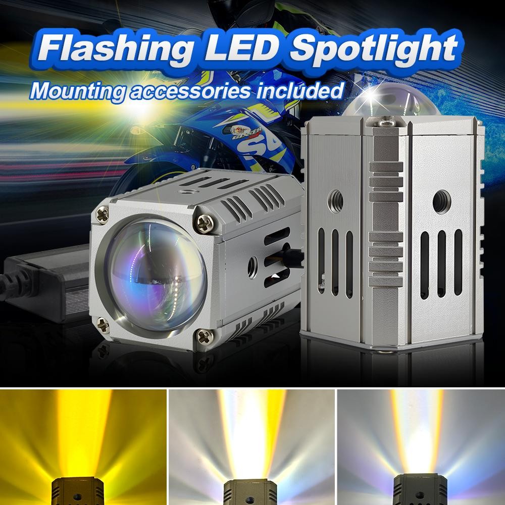 LED Headlight Mini Driving Light Universal Dual Color Spotlights ...