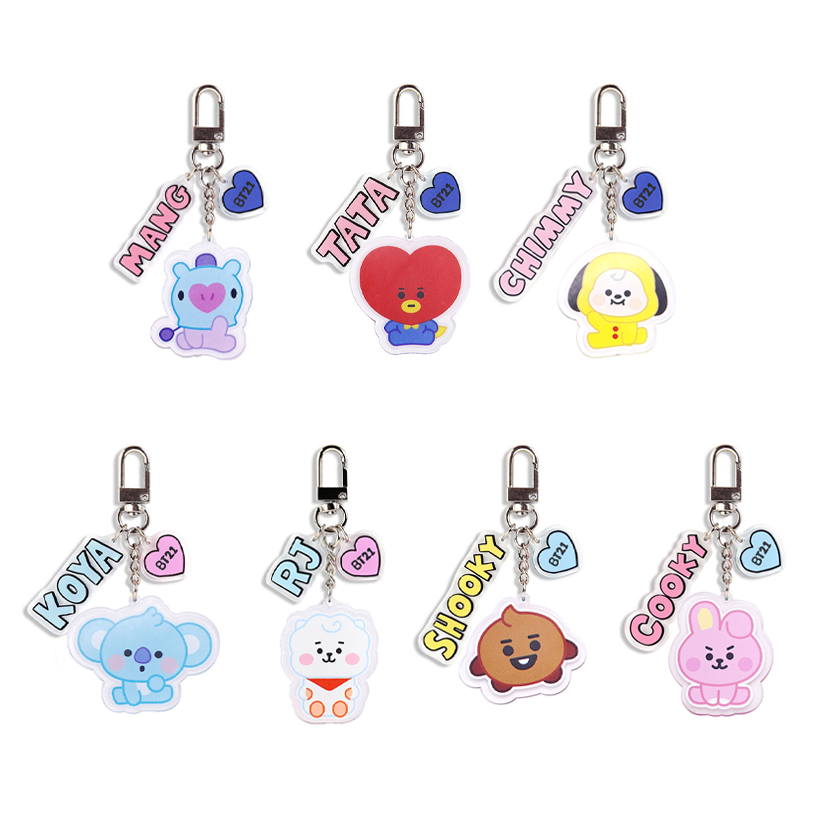 Korean Fashion Cartoon BT21 Keychain for Women Acrylic Key Ring Gifts ...