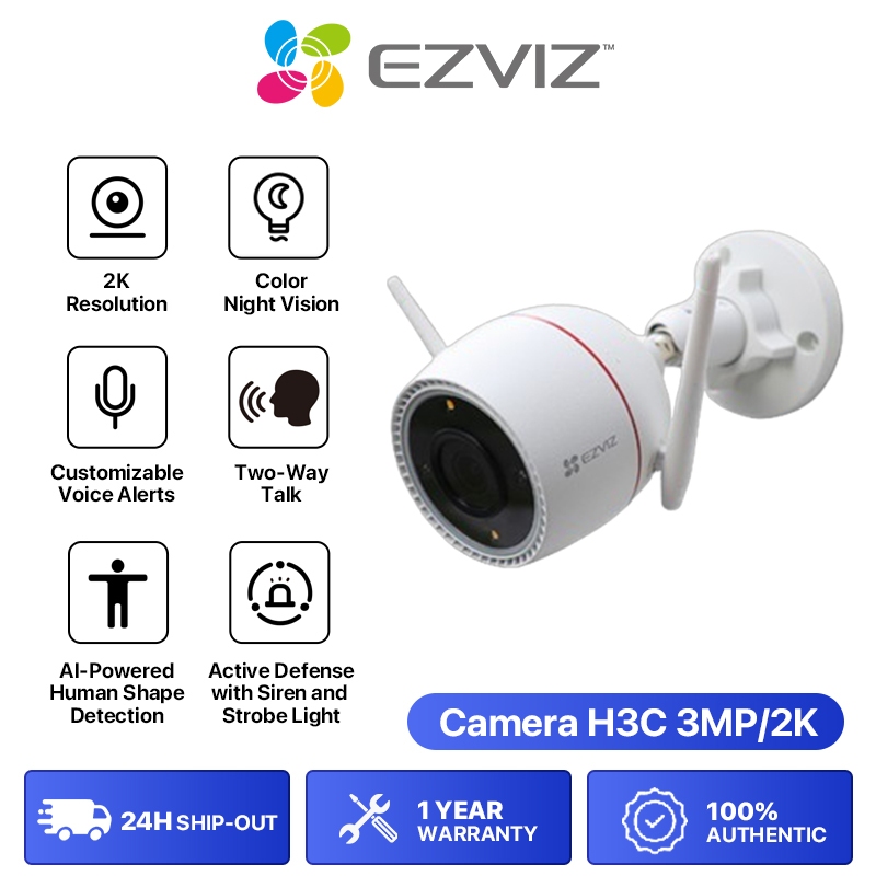 EZVIZ H3C 3MP/2K Wi-Fi Smart Home CCTV Bullet Outdoor Camera Color ...
