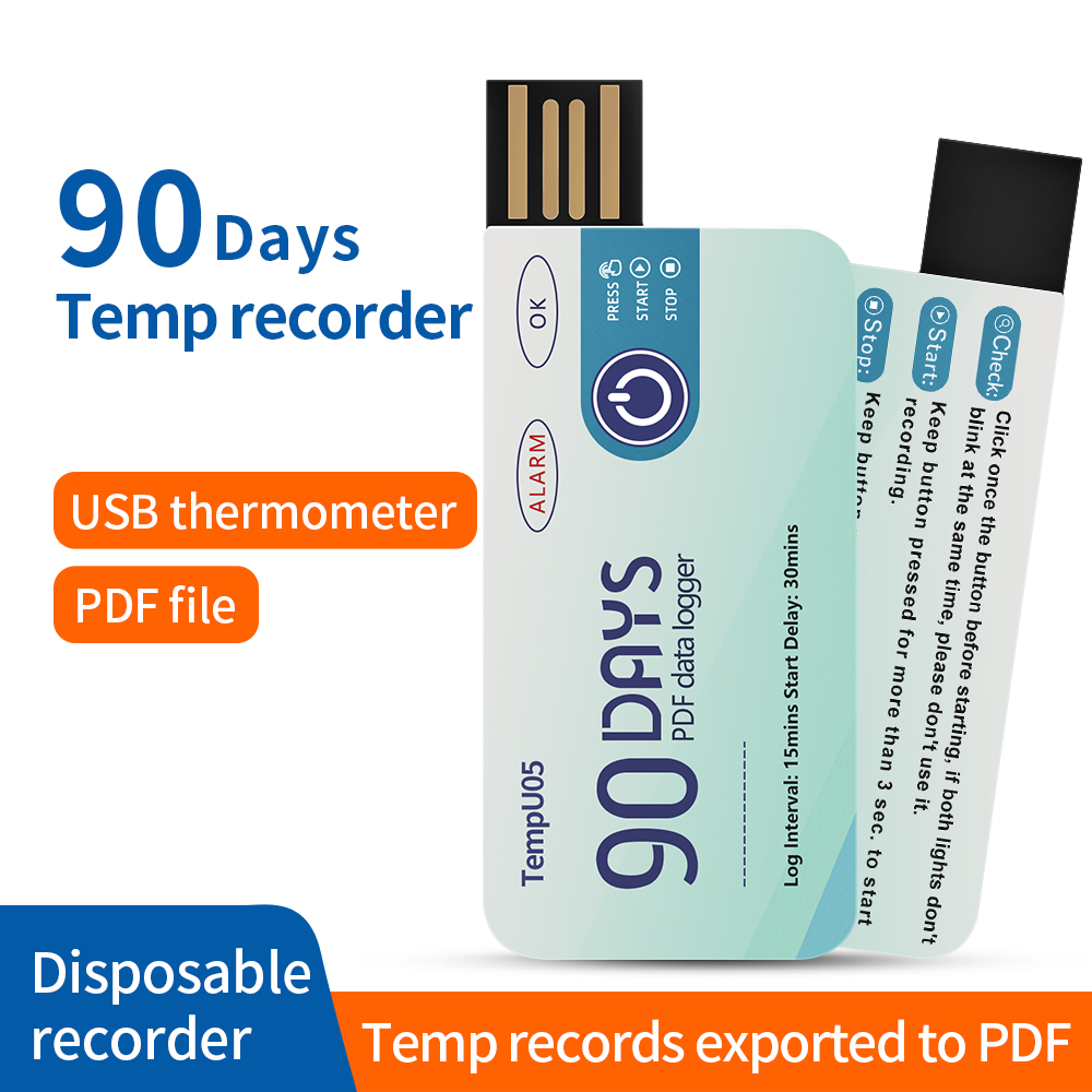 TempU05 Thermometer 10,000 Points USB Report with App 60/90 Days IP67 USB Temperature Data ...