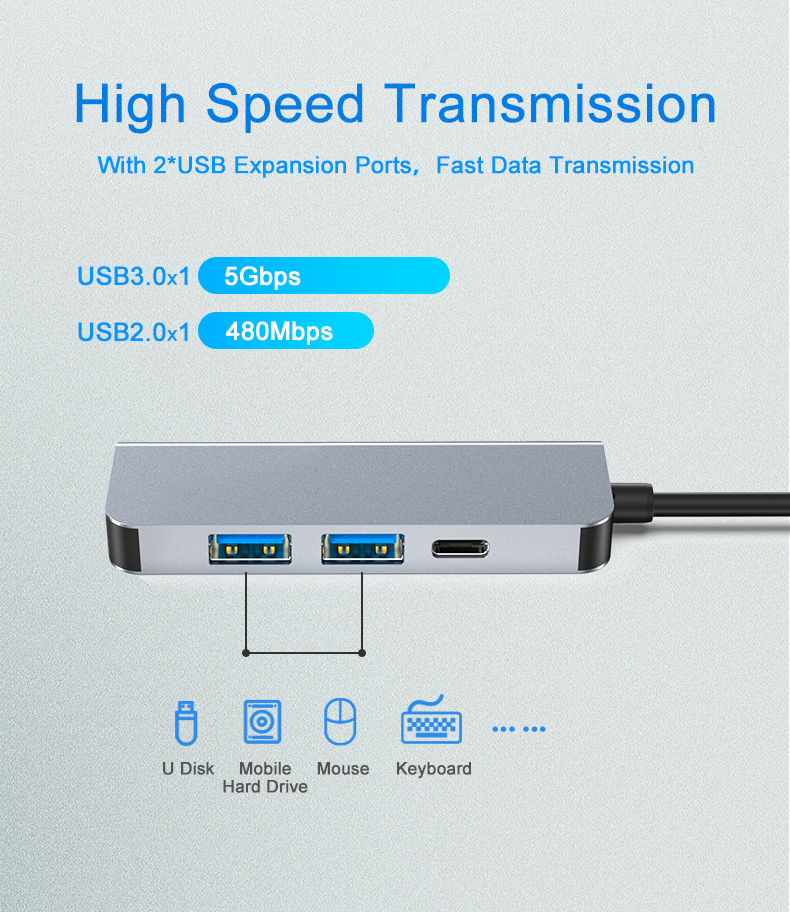 4 in 1 Type C Hub Adapter With HDTV HDMI 4K PD Charging USB Hub 3.0 4 ...