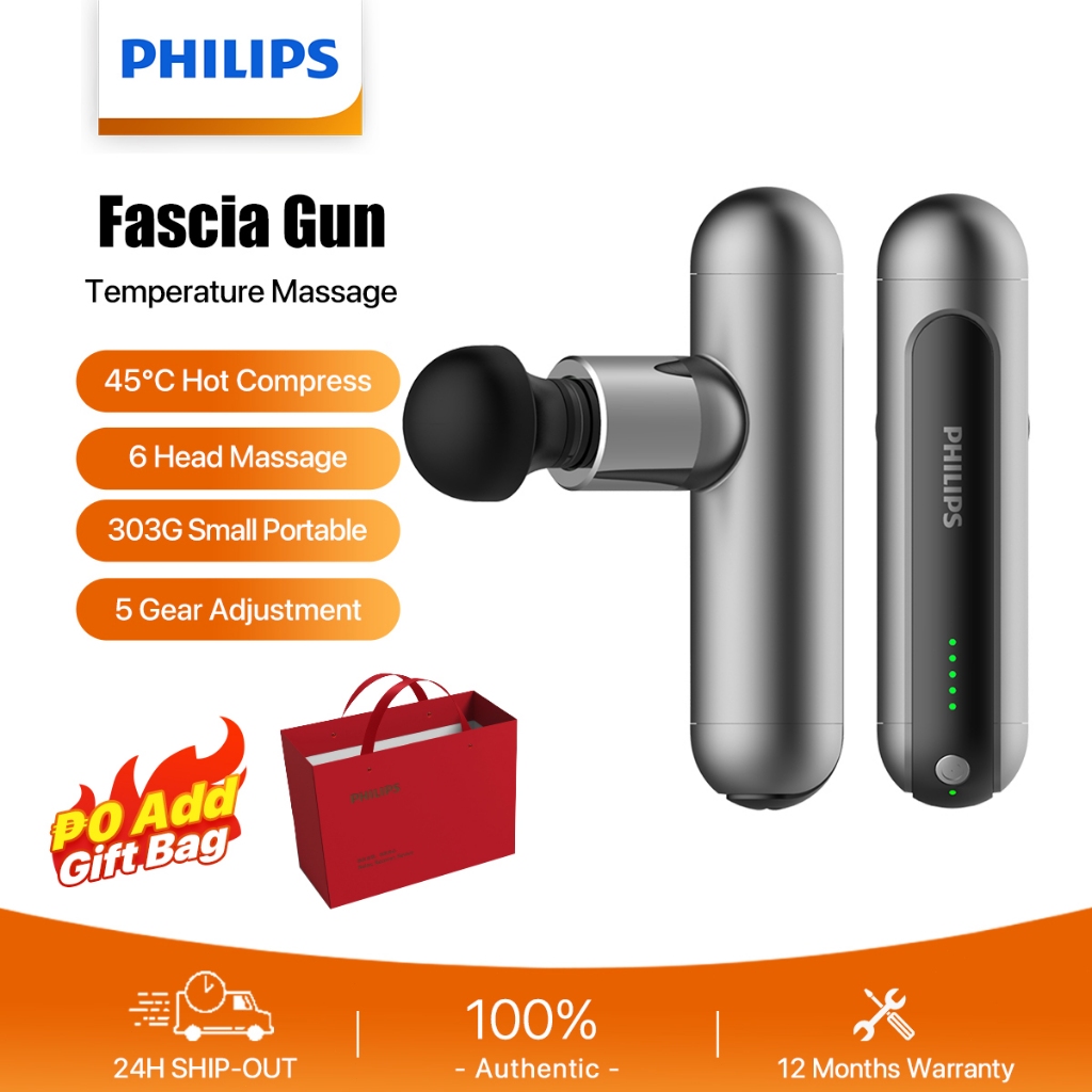 Philips Mini Massage Gun PPM7303 Deep Tissue, Hot Compress, 6 Heads, 5 ...